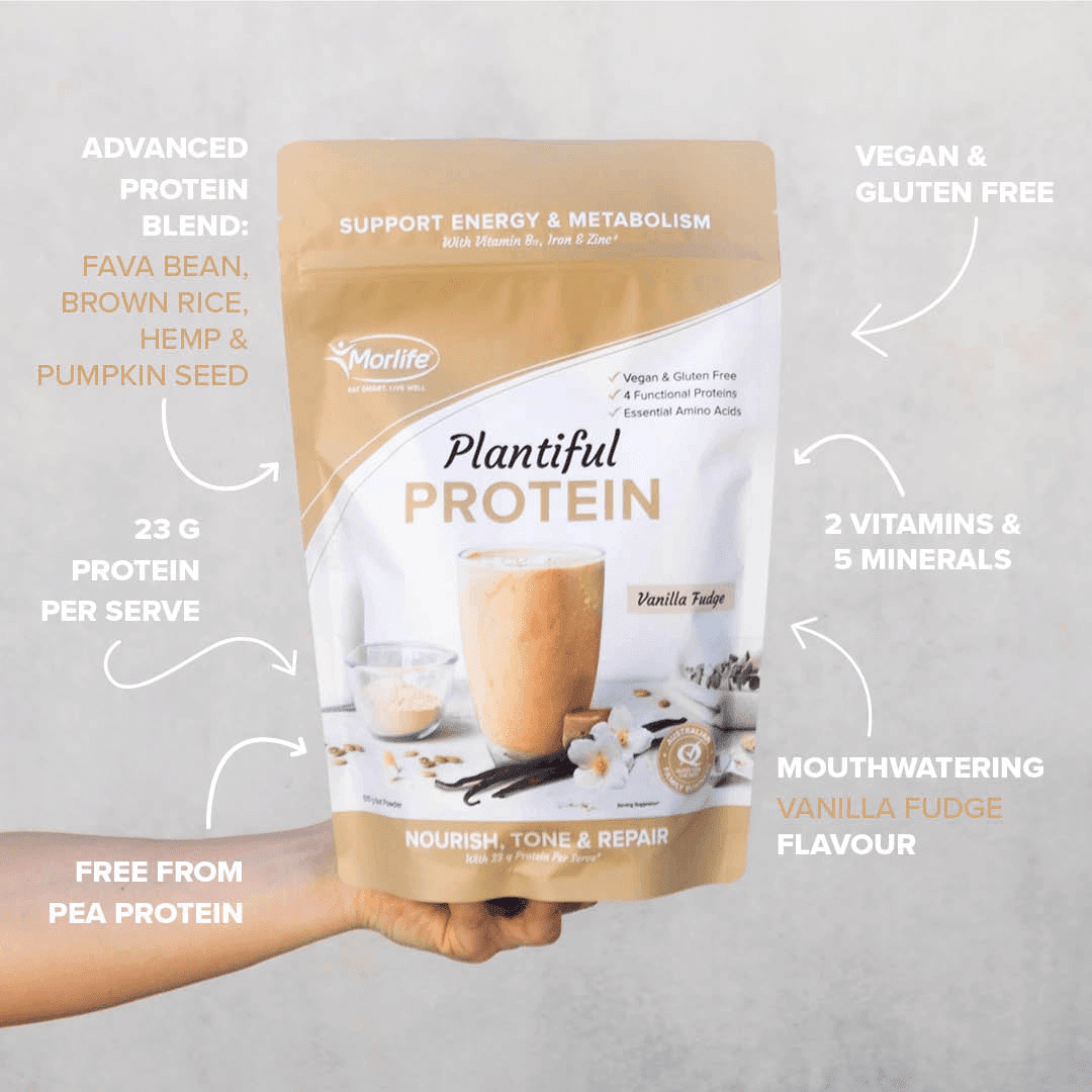 Morlife Plantiful Protein Powder 510g (Vanilla Fudge) | HealthyMe